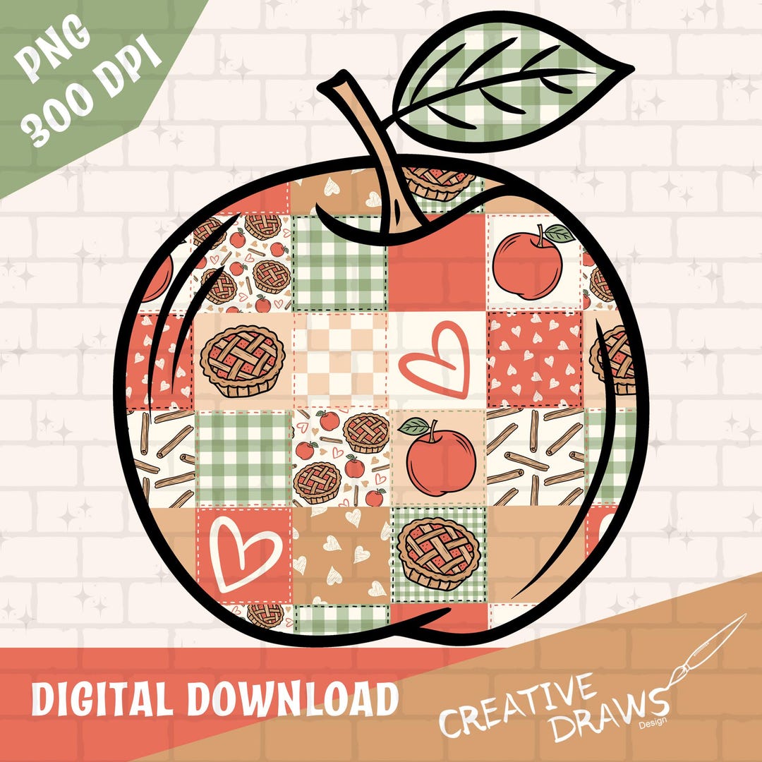 Apple Patchwork PNG Sublimation, PNG Sublimation File for Personal and ...