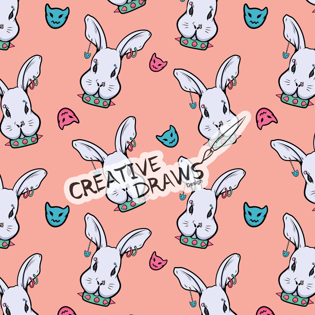 Punk Bunny Seamless Pattern, Repeat Digital Paper Pattern for Personal ...