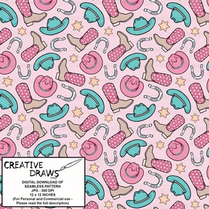 Pink Western Seamless Pattern, Digital Repeat Pattern for Personal and ...