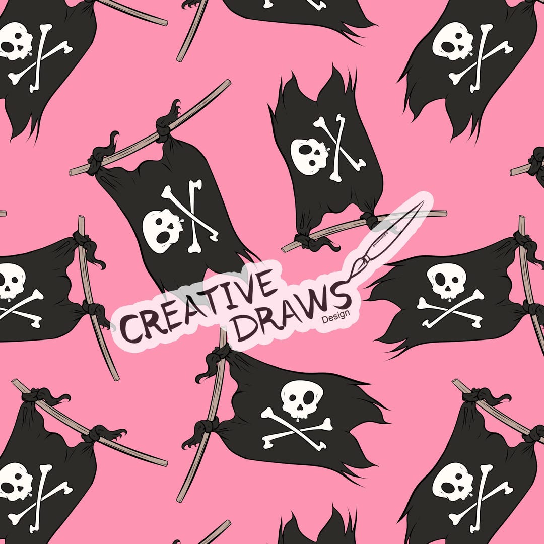 Pink Pirate Flag Seamless Pattern, Digital Repeat Pattern for Personal ...