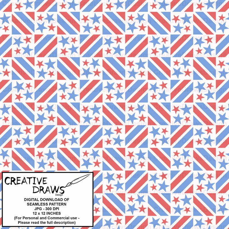 Checker Stars and Stripes Seamless Pattern, Fourth of July Repeat ...