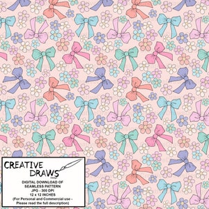 Floral Bow Seamless Pattern, Pastel Coquette Seamless File Digital ...