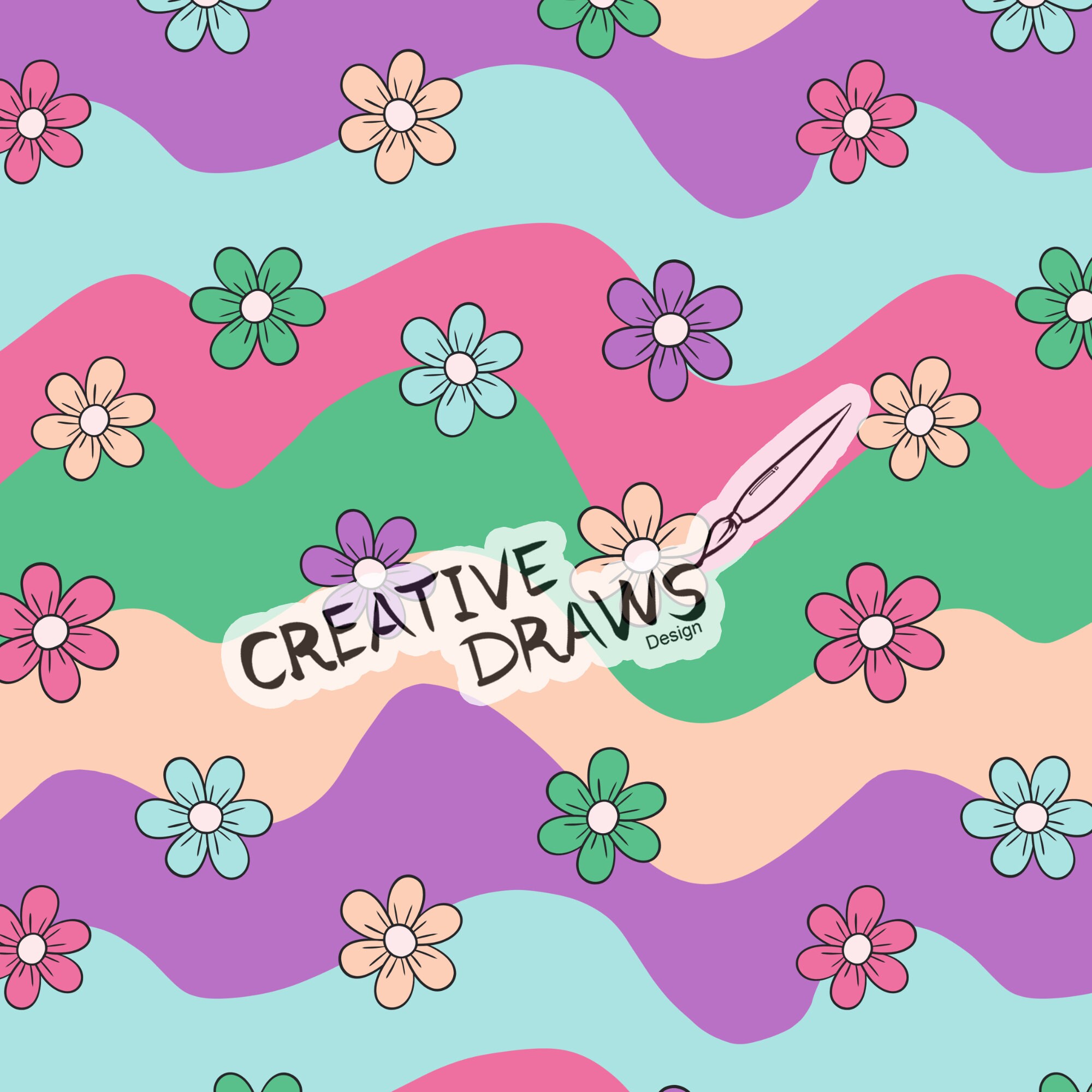 Floral Waves Seamless Pattern, Retro Digital Repeat Pattern for ...