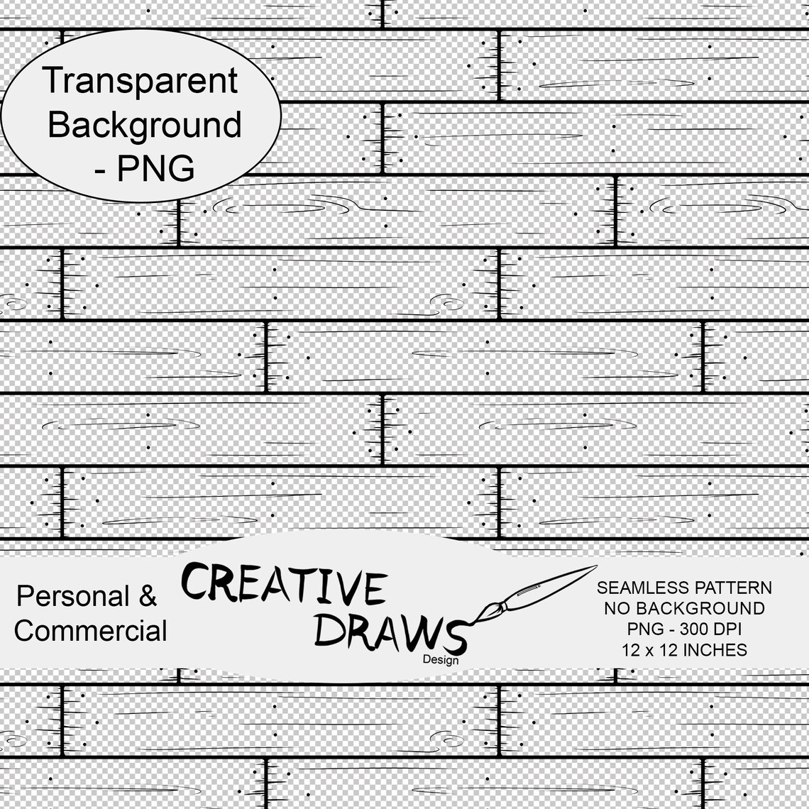 Wooden Plank Wall Seamless Pattern Line Art With Transparent Background ...