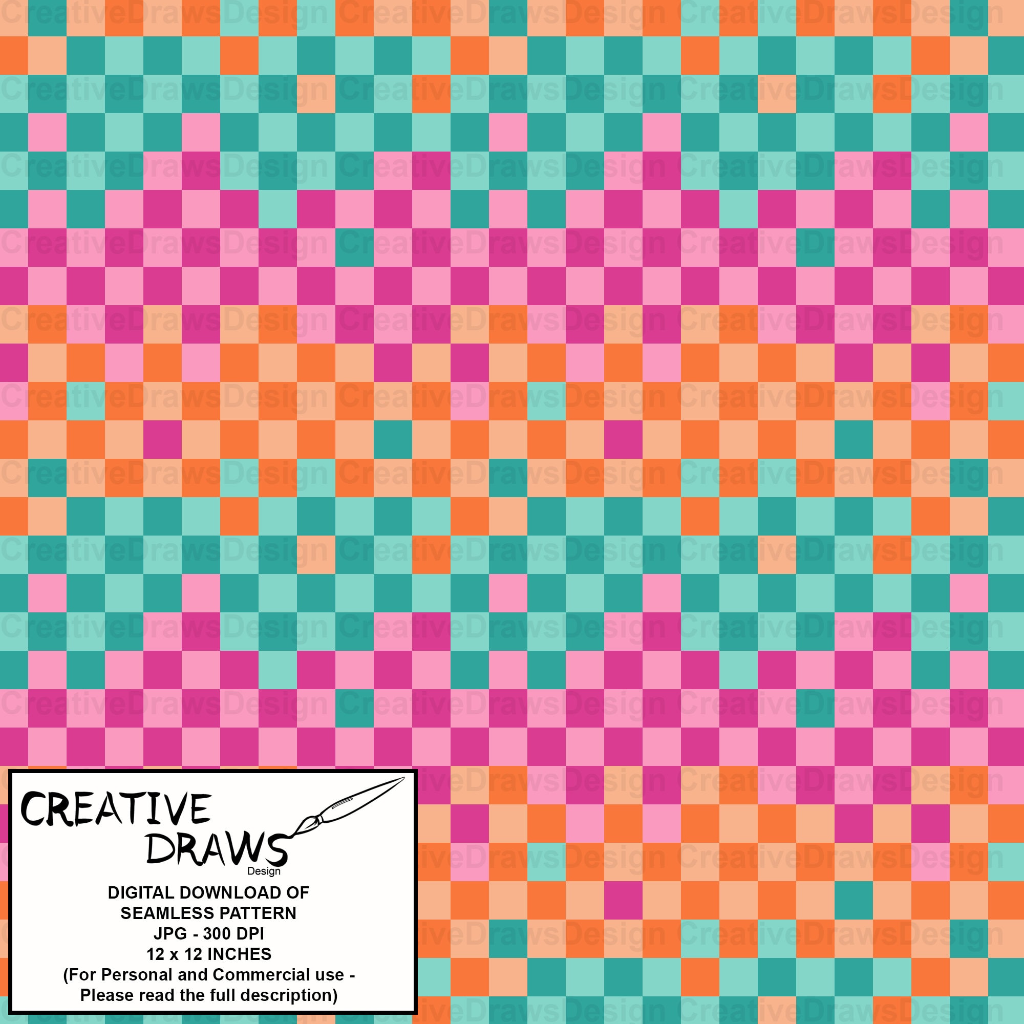 Retro Checker Seamless Pattern, Digital Repeat Pattern for Personal and ...