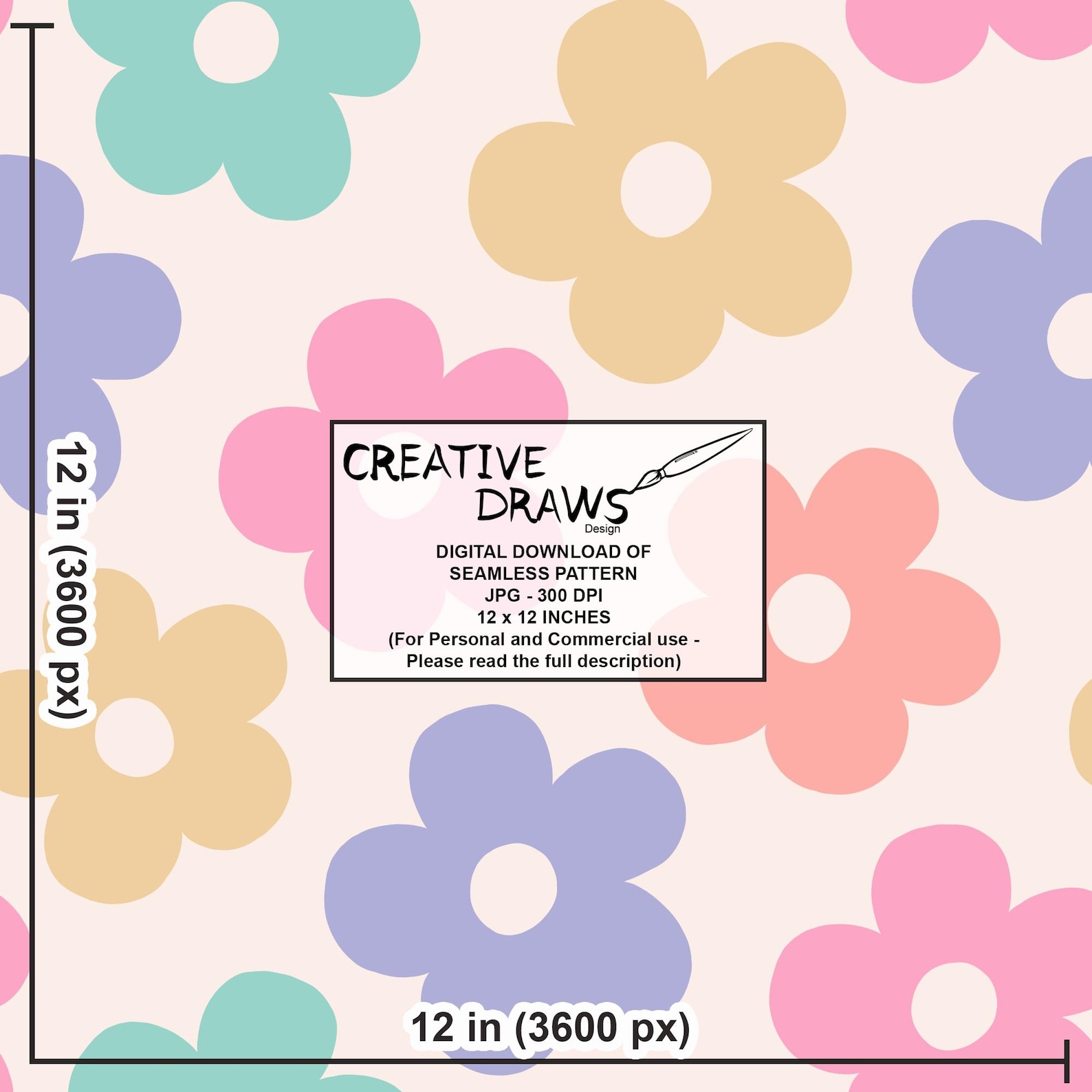 Fun Pastel Seamless Pattern Set, Flower Digital Download - Etsy