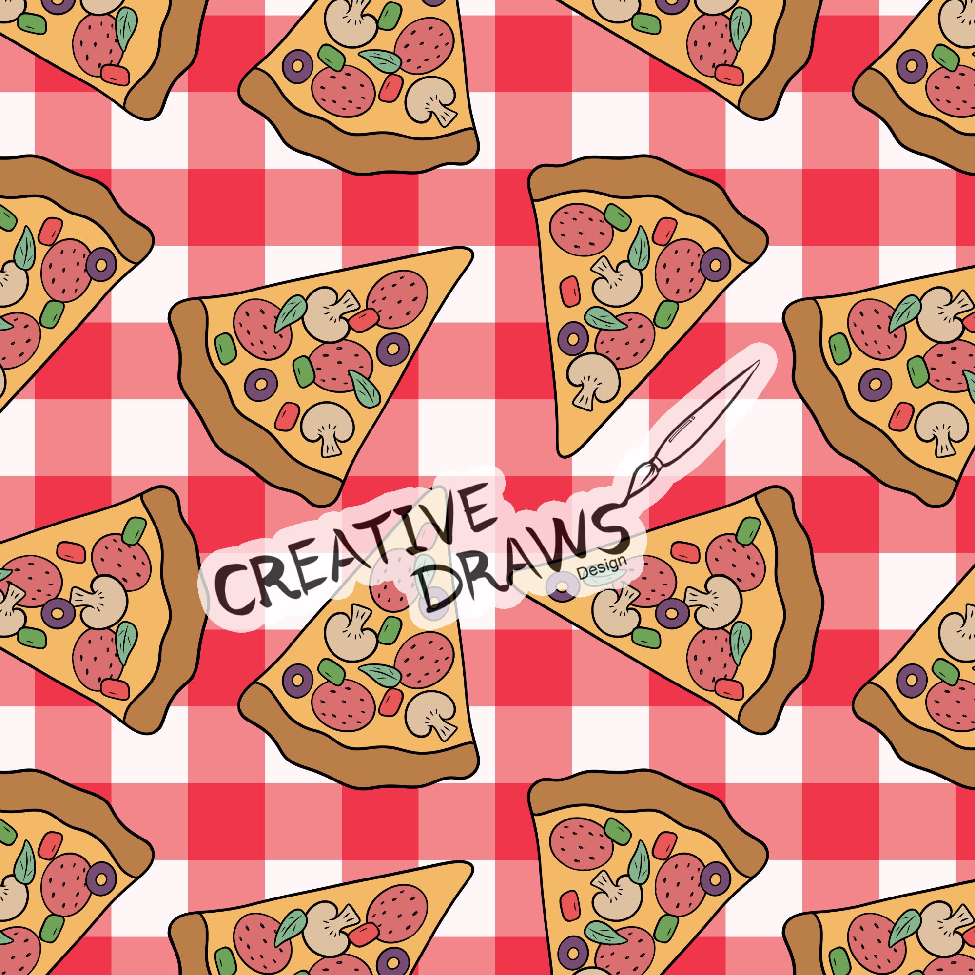 Pizza Slice Gingham Seamless Pattern, Digital Repeat Pattern for ...