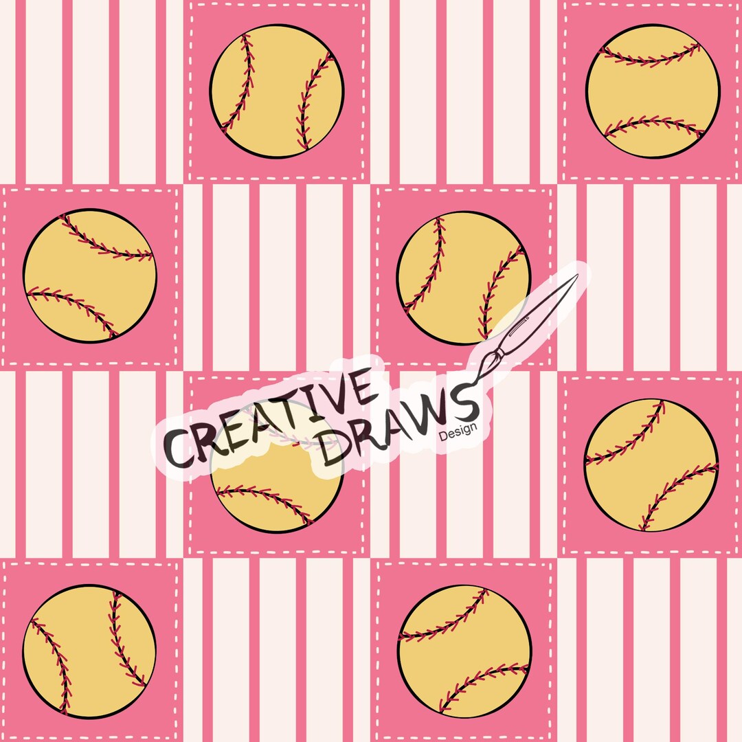 Softball Stripe Patchwork Seamless Pattern, Digital Repeat Pattern for ...