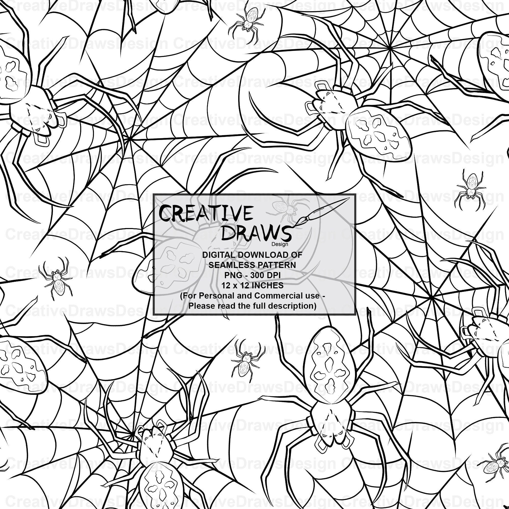 Spider Cobweb Seamless Pattern Line Art With Transparent Background ...