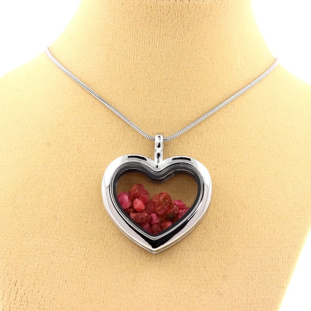 Raw Spinel Pendant Heart Model. Original Chain Natural Stones. Mineral ...