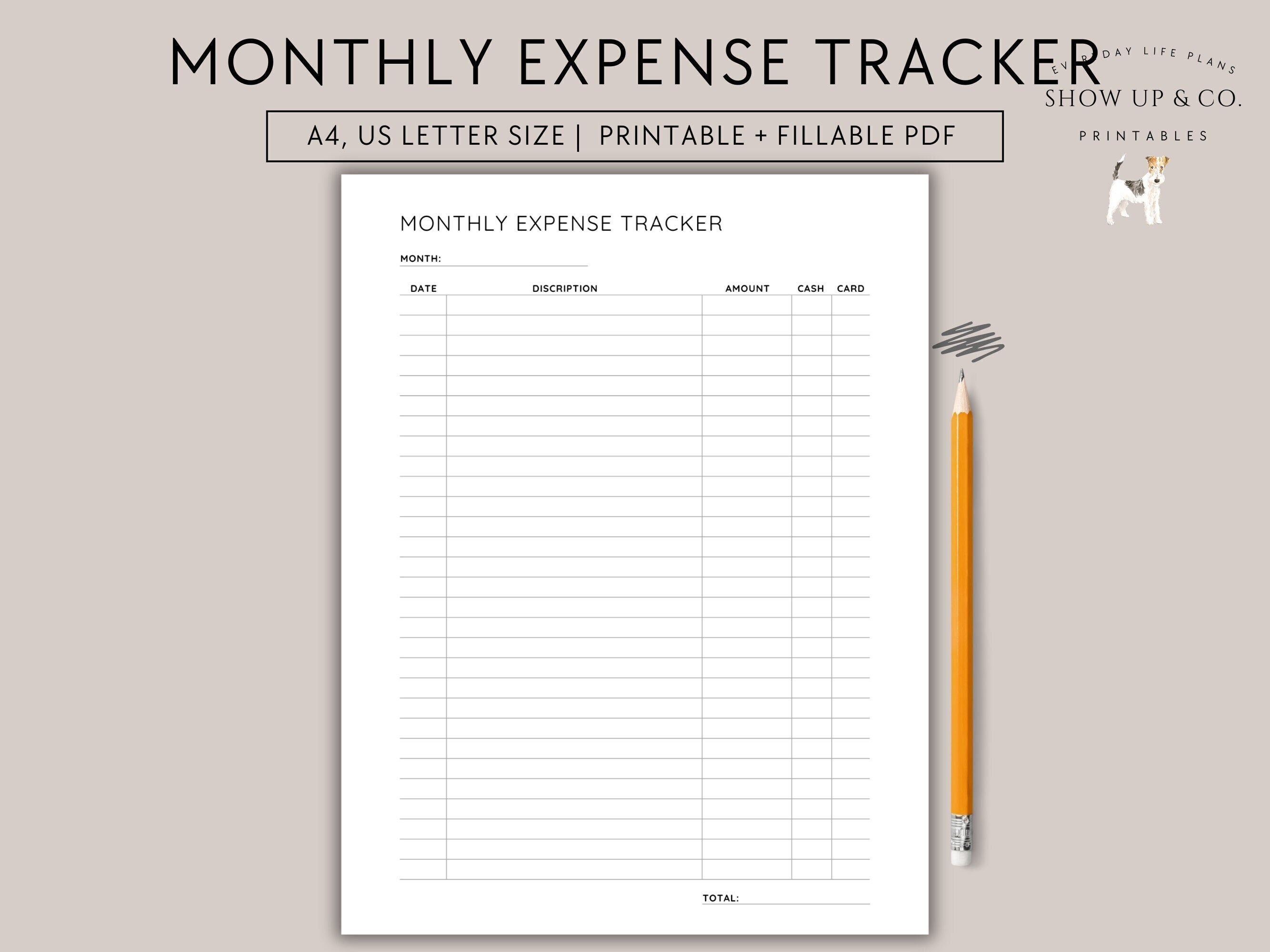 Monthly Expenses Tracker Printable, Simple, Spending Log, Purchase ...