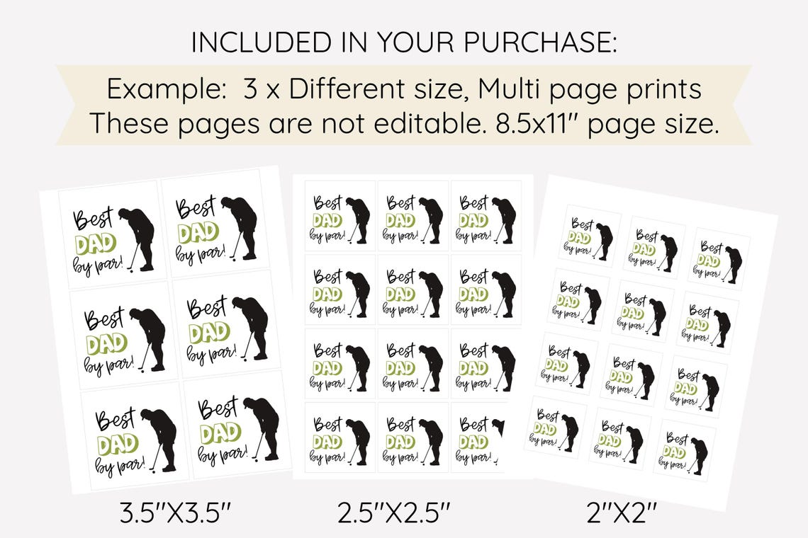 Fathers Day Golf Gift Tag, Printable Best Dad by Par, Favor Tag, Sports ...