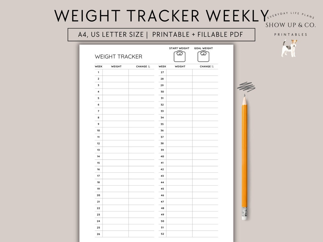 Weight Loss Tracker Printable & Fillable, Weekly Weigh in Tracker ...