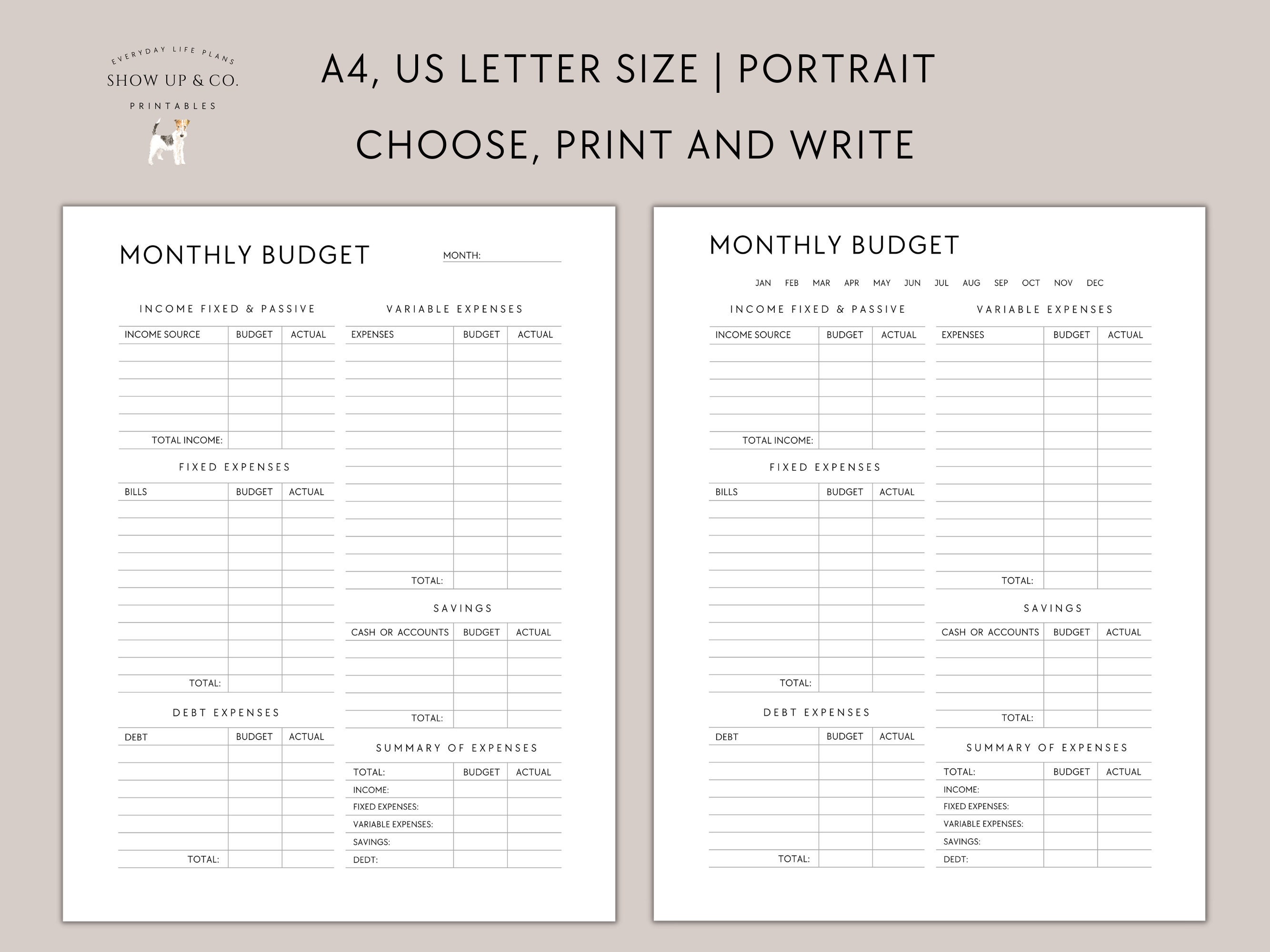 Monthly Budget Planner, Printable & Fillable PDF, Budget Tracker ...