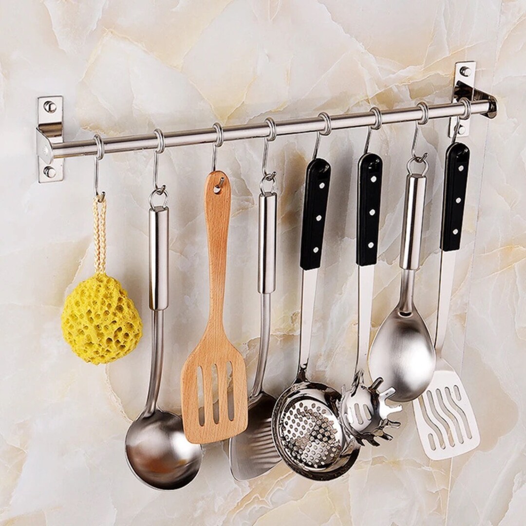 Stainless Steel Kitchen Rack for Pots, Pans and Utensils Wall Mounted ...