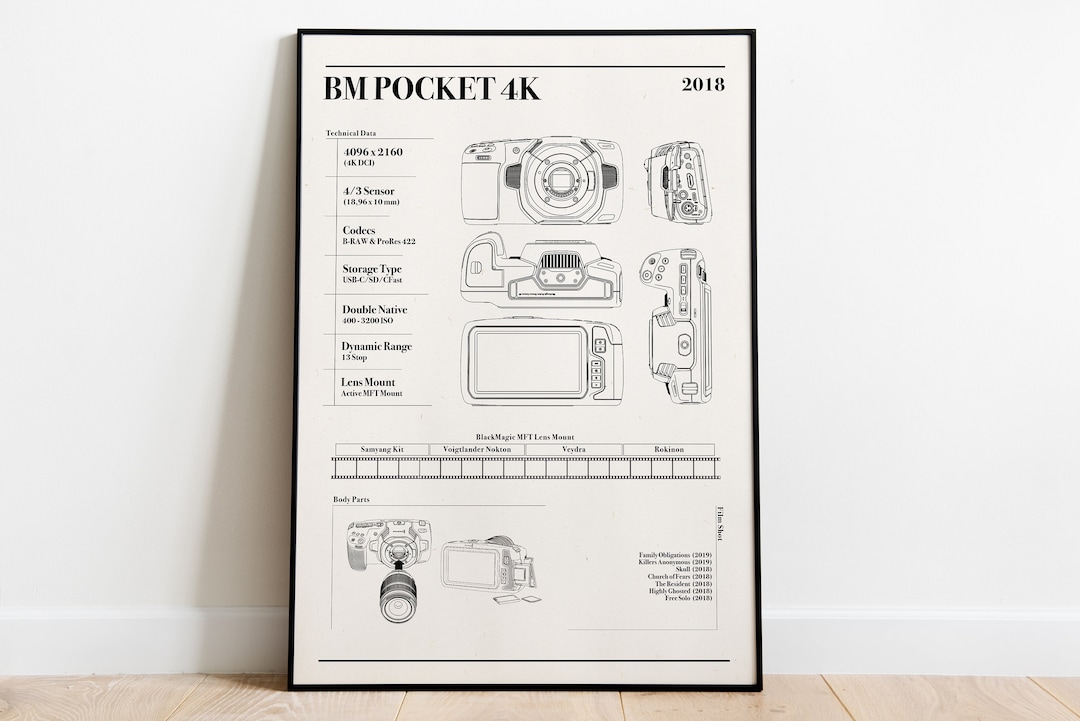 Cinema Cameras Poster, Bmpocket 4K, Minimal Illustration, DIGITAL ...