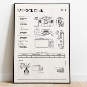 Cinema Cameras Poster, Bmpocket 4K, Minimal Illustration, DIGITAL ...