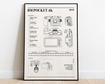 Cinema Cameras Poster Bmpocket 4K Minimal Illustration - Etsy