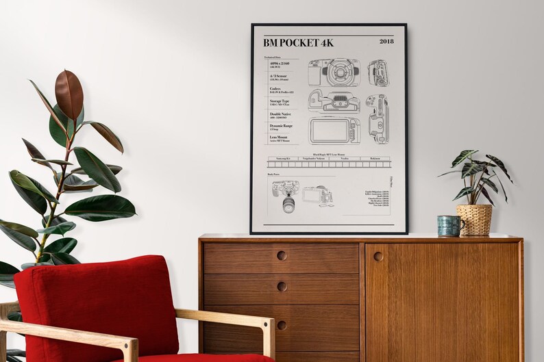 Cinema Cameras Poster Bmpocket 4K Minimal Illustration - Etsy