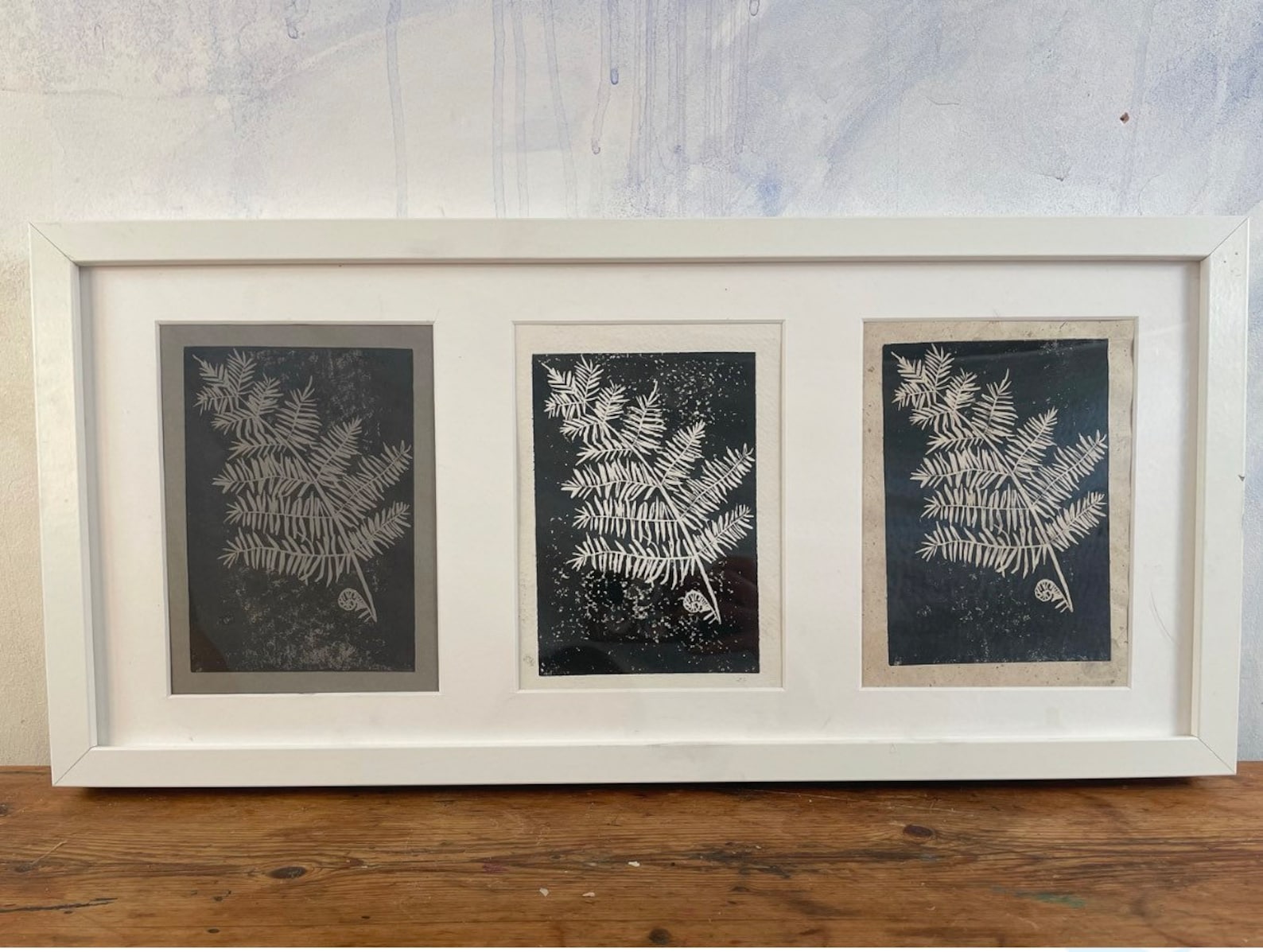Framed Tryptic of Ferns - Original Hand Cut Lino Prints Printed on ...