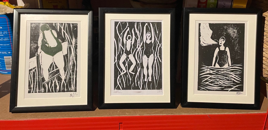 Wild Swimming Original Signed Print Hand Cut Hand Printed - Etsy