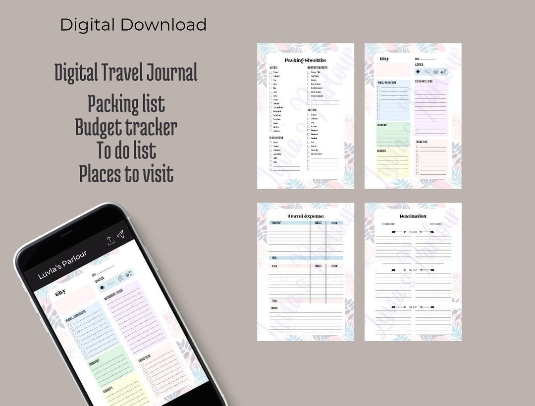 Printable Pdf Travel Journal, Packing Checklist, Budget Tracker, Track ...