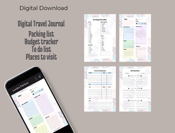 Printable Pdf Travel Journal Packing Checklist Budget - Etsy