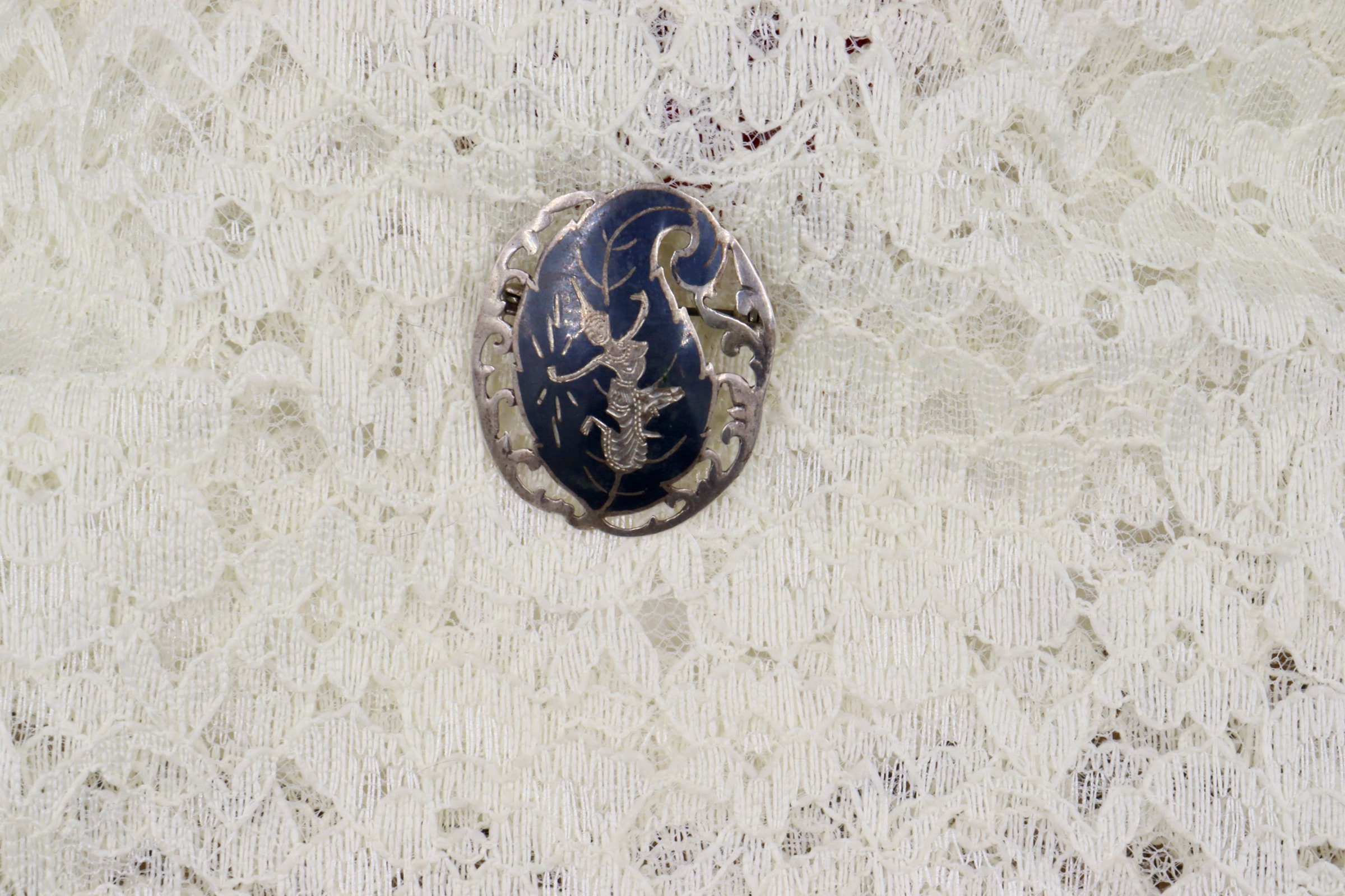 Vintage Siam Sterling Silver Mekkala Goddess and Black Enamel - Etsy