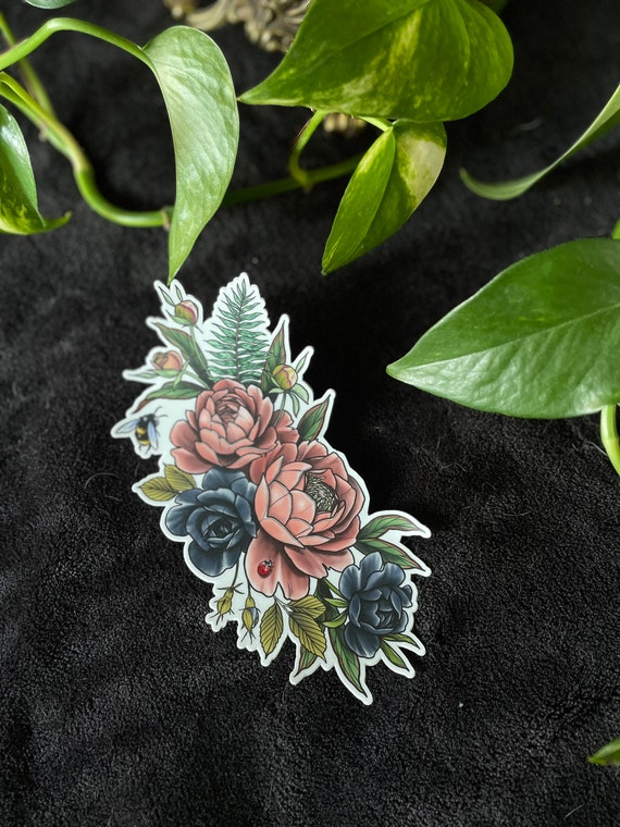 Pink Peony Flower Vinyl Sticker Weatherproof Sticker Water - Etsy