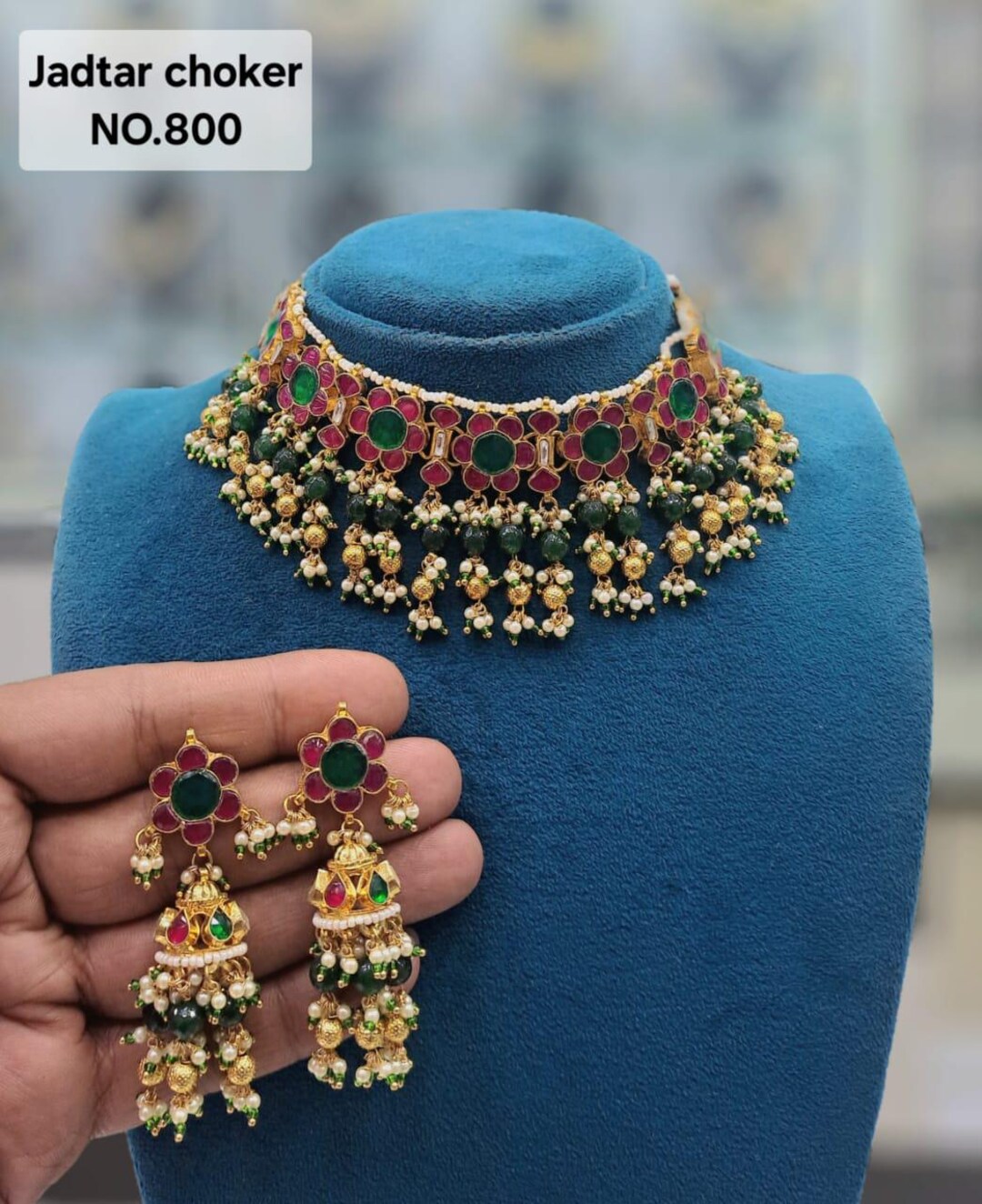 Jadtar Choker Necklace Set Pearl Drops Earrings Bridal Partywear ...