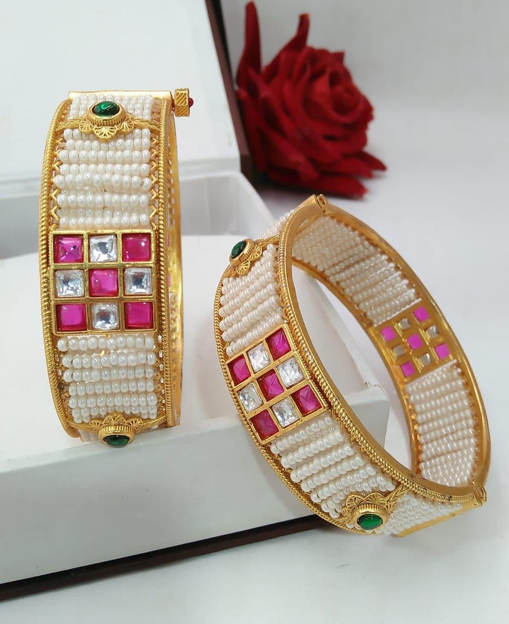 Royal Look Rajwadi Jadau Kada Navratana Pacheli Bangles Meenakari Hand ...
