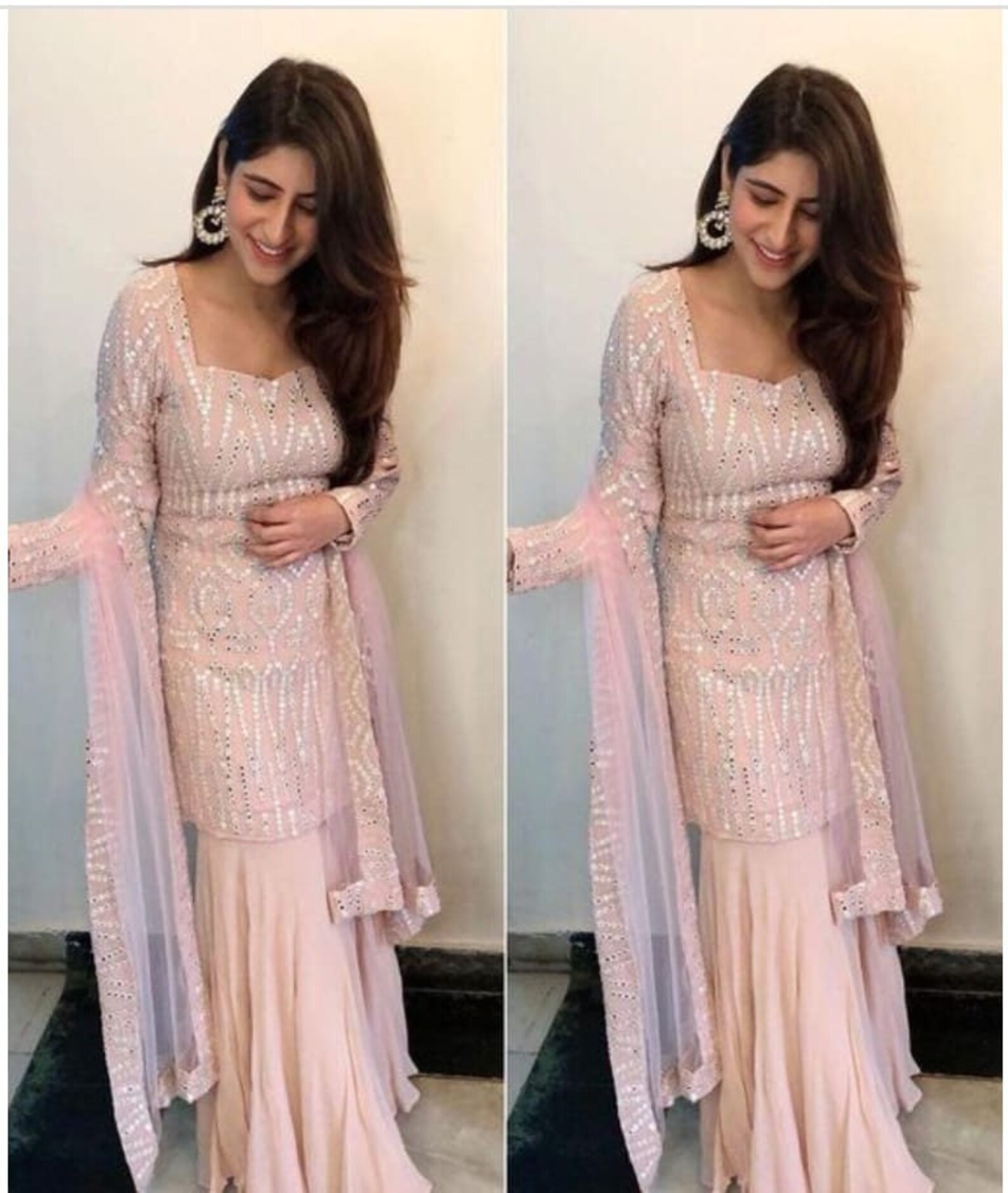 Peach Fox Georgette With Mirror Embroidered Work Sharara Suit/ - Etsy