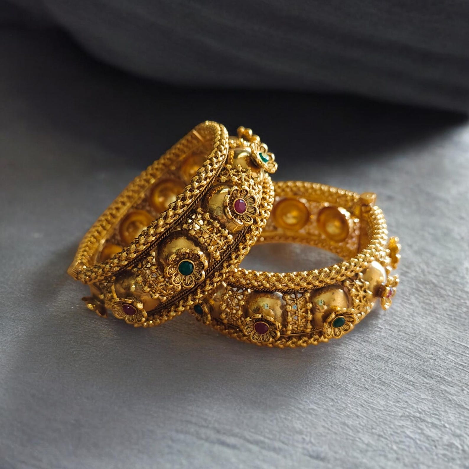 Antique Gold Matte Finish Indian Bangles Set/ Premium Indian Jewelry ...