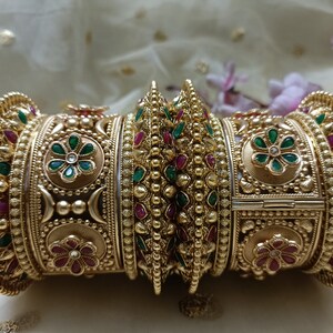 Traditional Gold Plated Chuda Bangles Set/ Kundan Work Chuda/ Wedding ...