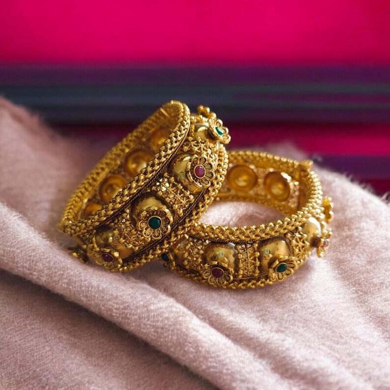 Antique Gold Matte Finish Indian Bangles Set/ Premium Indian Jewelry/bridal Bangles Set/ Indian ...