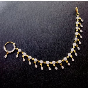 Heavy CZ AD Golden Nath Nose Ring/ Gold Plated Nose Ring Nath/ Indian ...