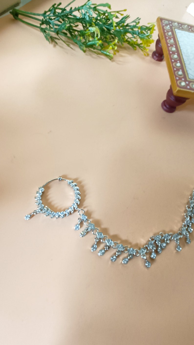 AD Silver Nath Nose Ring/ White Gold Plated Nose Ring Nath/ - Etsy