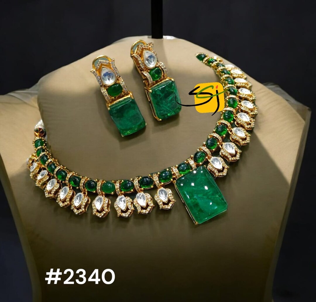 Very Fine Premium Gold Plated CZ Choker Necklace With Studs / Statement ...