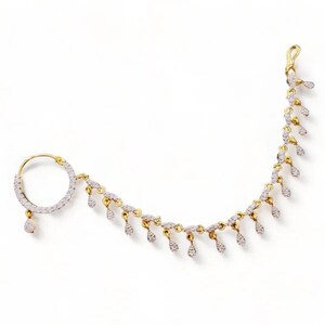 Heavy CZ AD Golden Nath Nose Ring/ Gold Plated Nose Ring Nath/ Indian ...