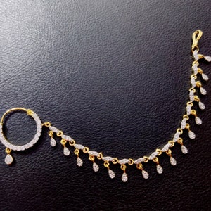 Heavy CZ AD Golden Nath Nose Ring/ Gold Plated Nose Ring Nath/ Indian ...