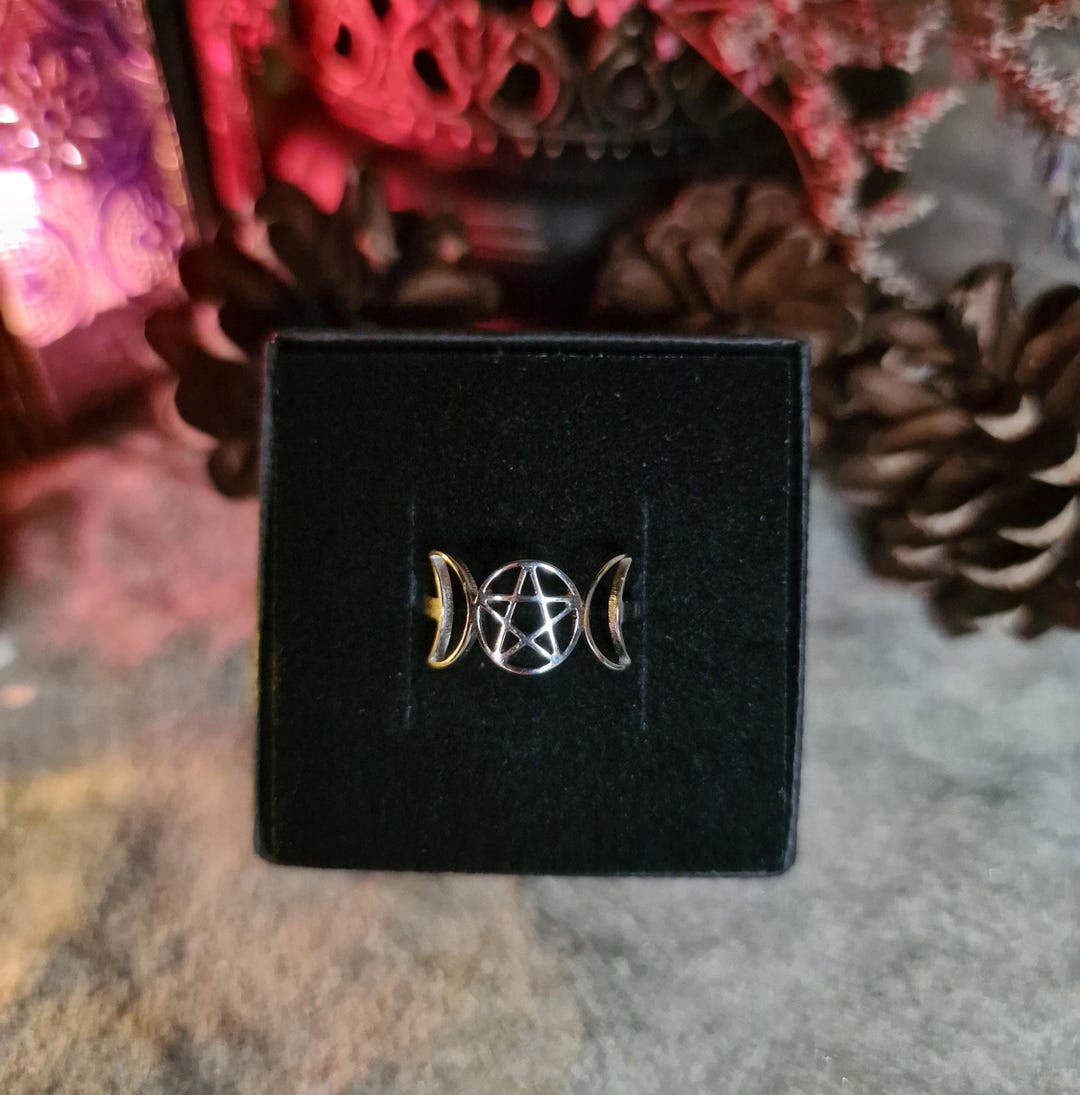 Stainless Steel Pentacle Ring: Triple Moon Hecate Wicca Pagan - Etsy