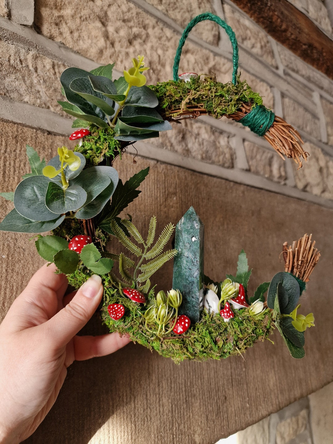 Handmade Crystal Wreath | Crescent Moon | Mushroom Forest | Mini ...