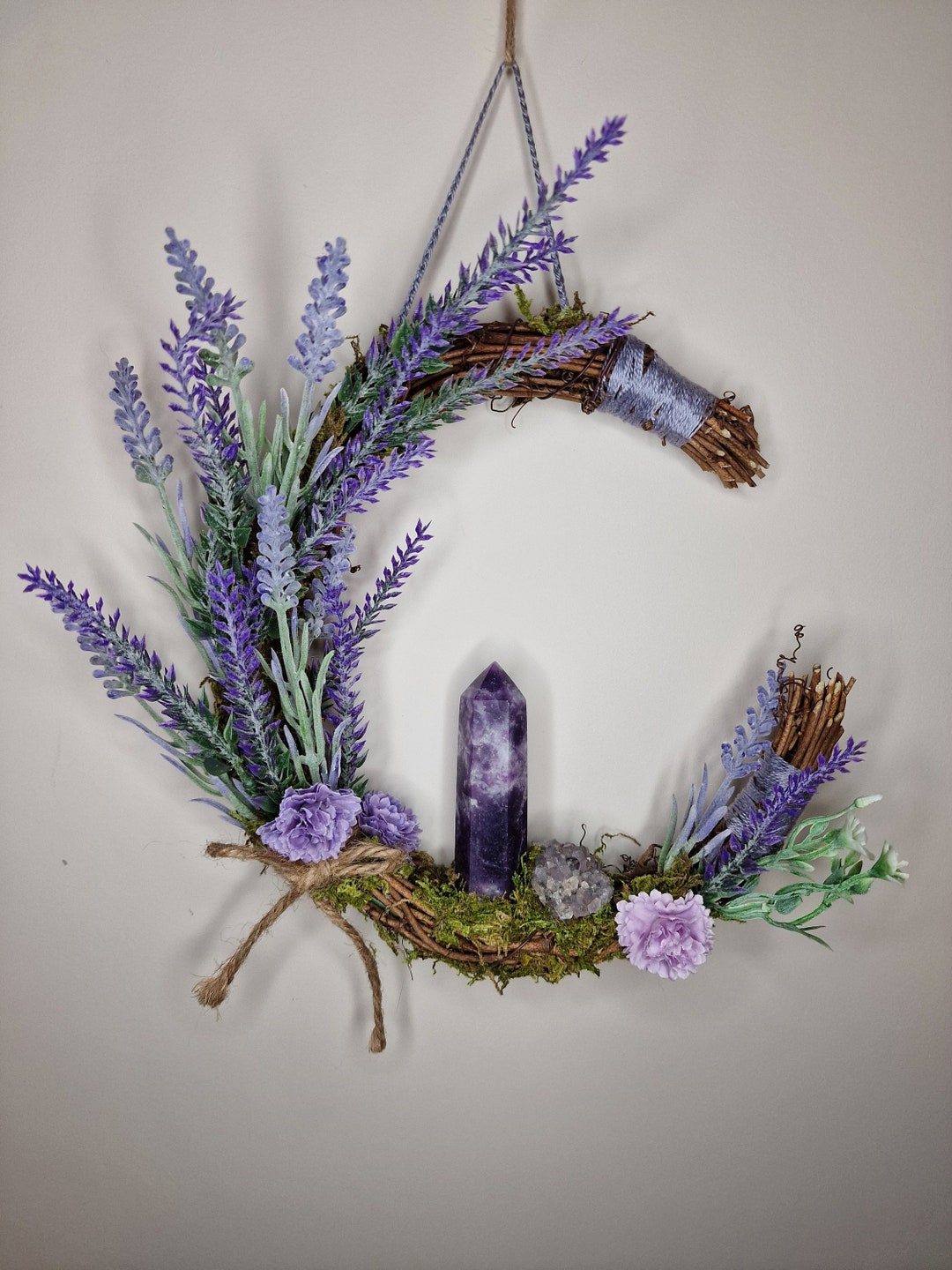 Handamde Crystal Wreath Crescent Moon Lavender Cottage Core Wreath ...