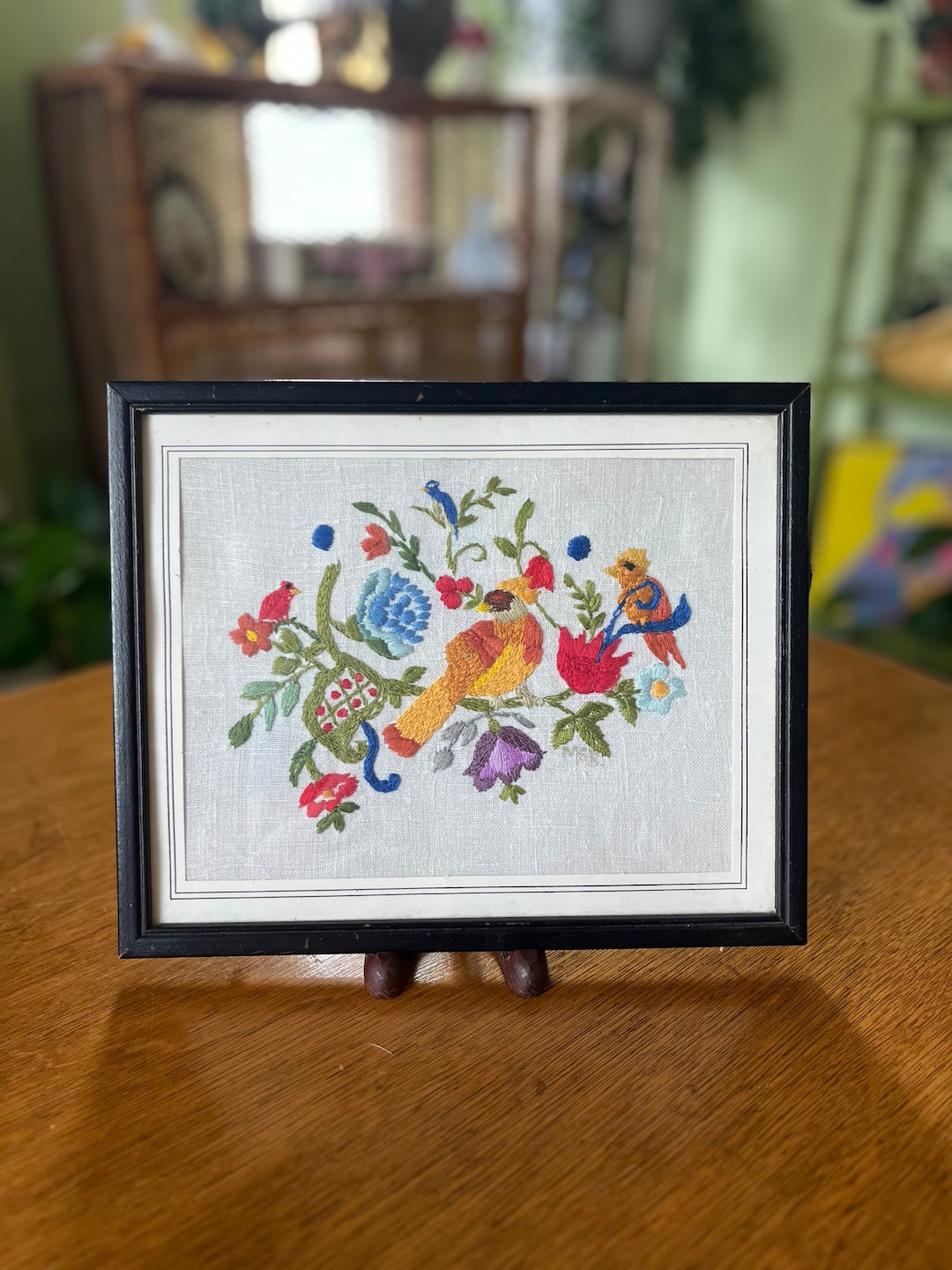 Vintage Bird and Flowers Crewel - Etsy