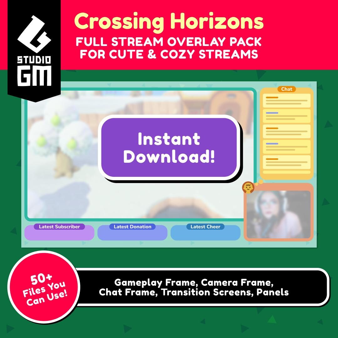 CROSSING HORIZONS Cute & Cozy Twitch Stream Layout Overlay Template ...