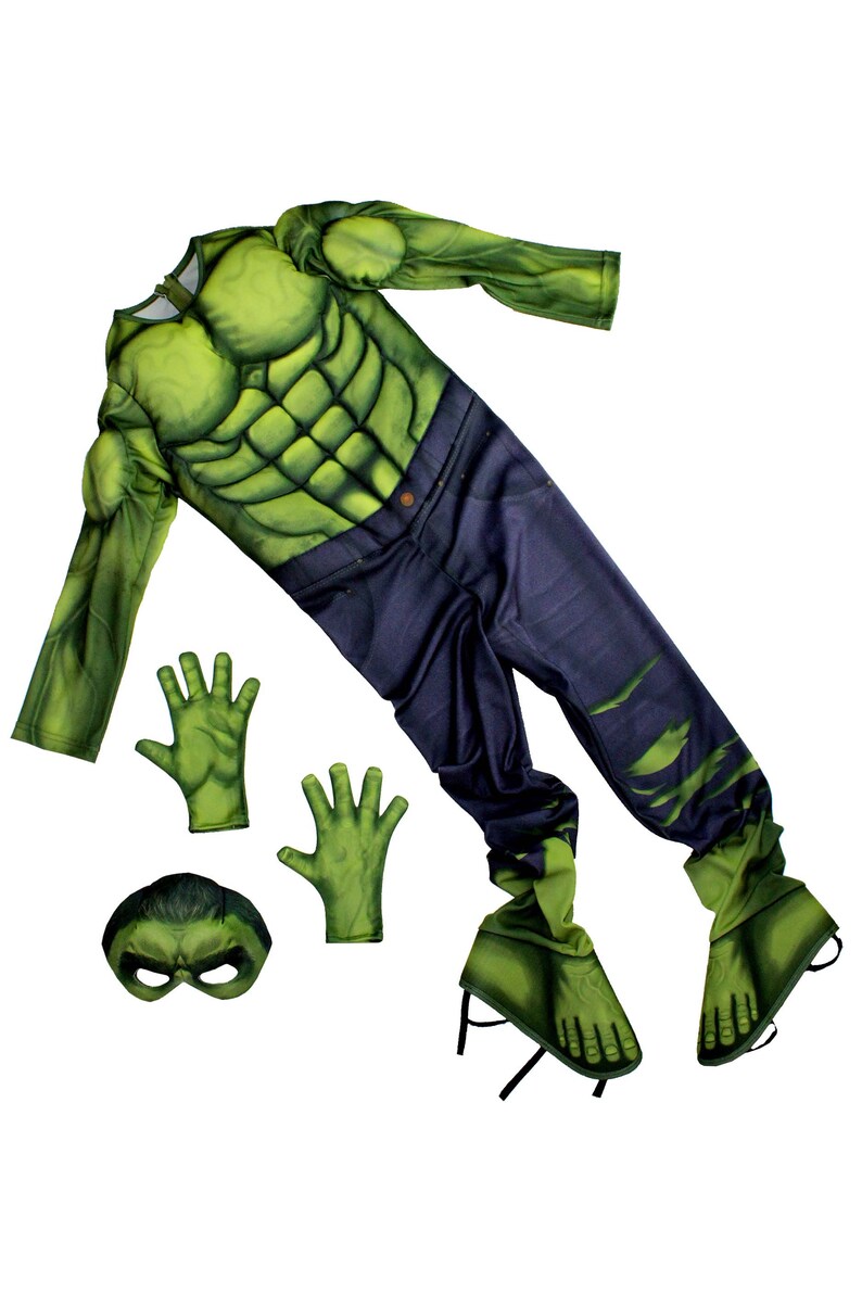 Green Superhero Kids Costume, Muscle Print Jumpsuit, Mask & Gloves - Etsy