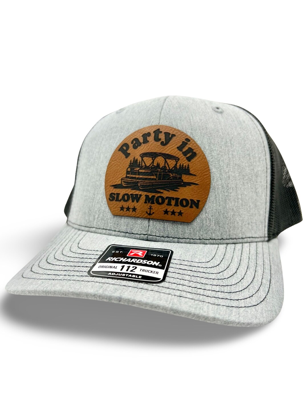 Custom Leather Patch Party in Slow Motion Pontoon Hat Funny Trucker Hat ...