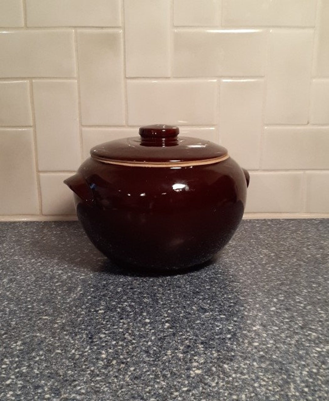 Antique Bean Pot/crock, Stoneware Lidded Bean Pot, Brown Glazed ...