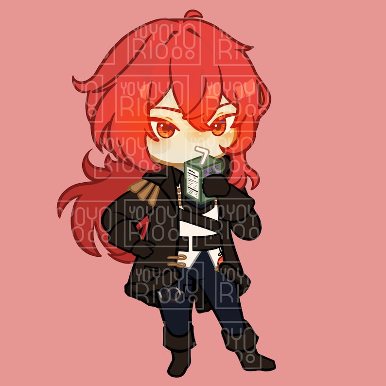 Diluc Sticker Kawaii Mini Chibi Genshin Impact Waterproof - Etsy