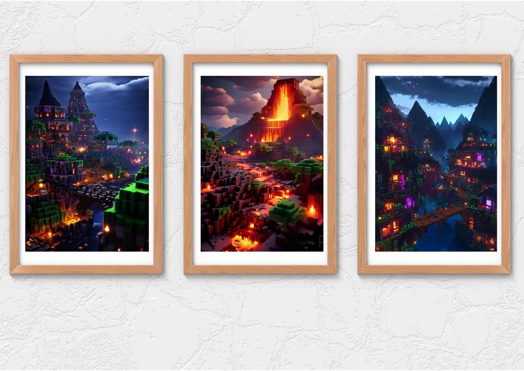 Minecraft Nighttime Landscape A4 Poster Set - Instant Digital Download ...
